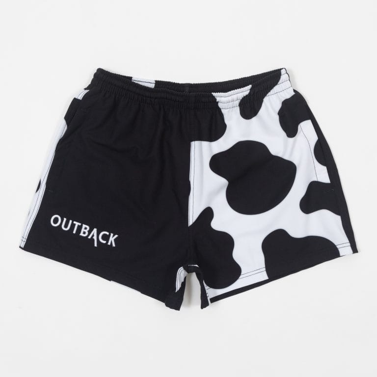 Outback Work Shorts - Cow Print Black & White